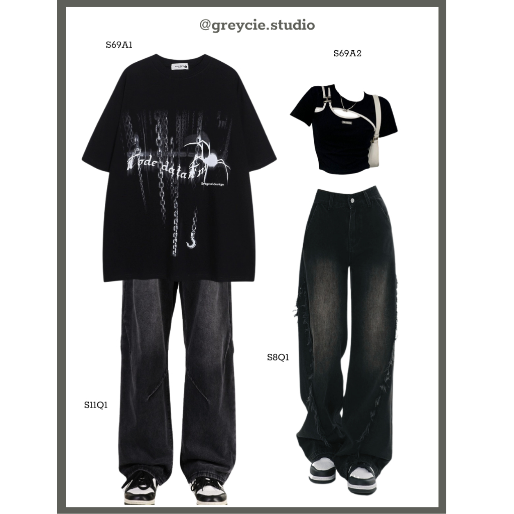 [Sẵn] GREYCIE Set đồ đôi đồ couple áo phông croptop đen quần bò ống ...