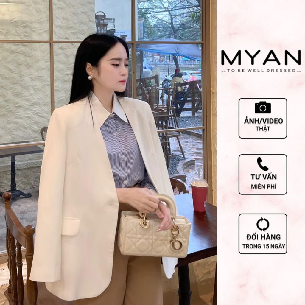 MYAN DESIGN Áo Khoác Vest Nữ Không Cổ 1 Cúc Form Rộng Sang Chảnh ...