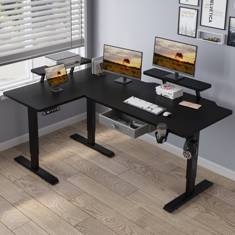 Mxtark 1.6M L Shape Electric Standing Desk Multi-functional Left and ...