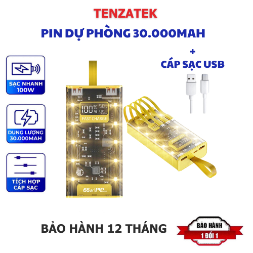 Sạc Dự Phòng Trong Suốt TENZATEK TZ07 20000mah Với 2 Cổng Sạc Nhanh 22 ...