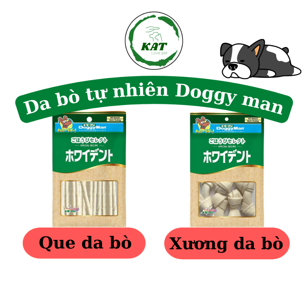 [3 loại] Xương que da bò tự nhiên Doggy Man cho chó - Gói 5, 10 cây ...
