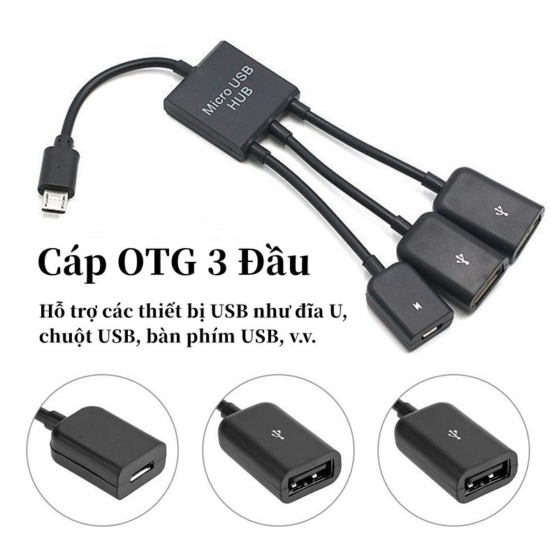 Cáp OTG 3 đầu cho android - Cáp Usb cho android-OTG cable 3 trong 1 Dây ...