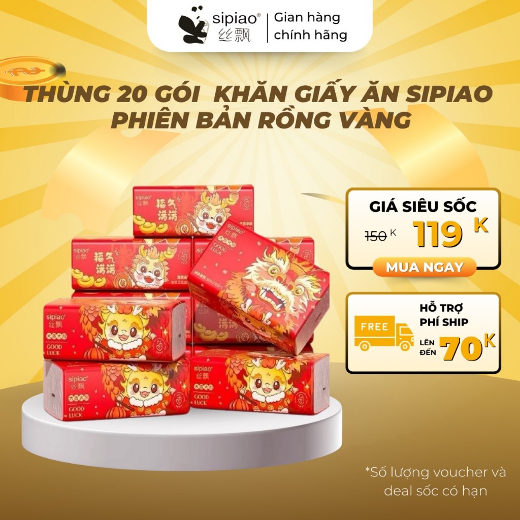 [HN-Thùng 20 Gói] Giấy Ăn Sipiao 1219 – 240 Tờ/Gói, Bột Trúc Tự Nhiên ...