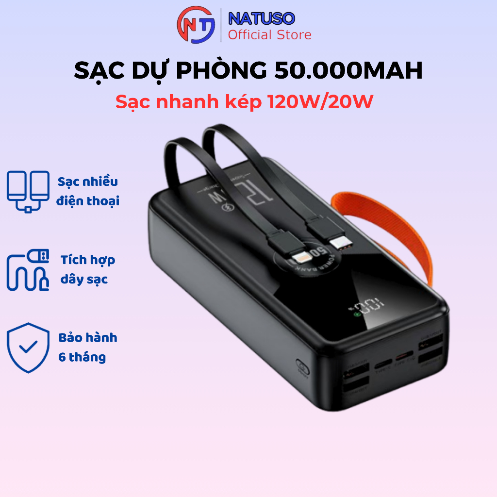 Sạc dự phòng 50000mAh Natuso GT230 sạc nhanh 120W pin dung lượng lớn có ...