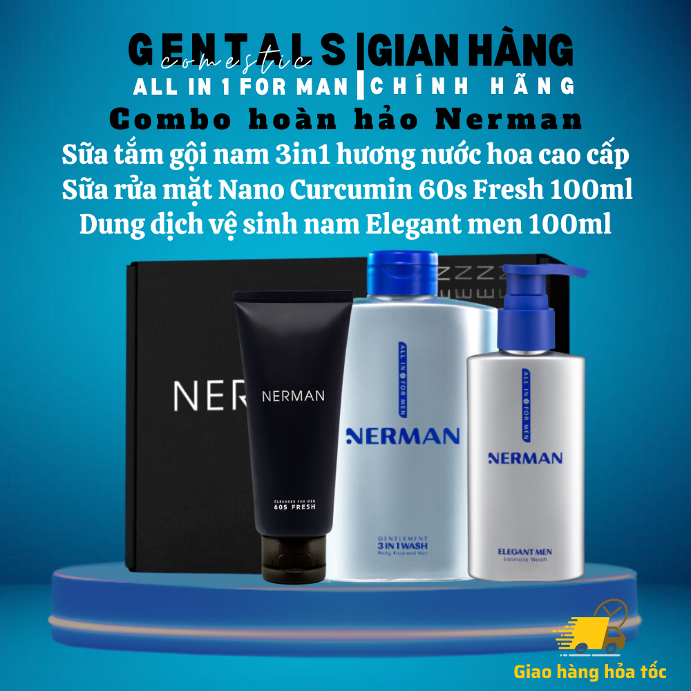 Combo hoàn hảo nerman - Sữa tắm gội 3in1 - Dung dịch vệ sinh nam - Sữa ...