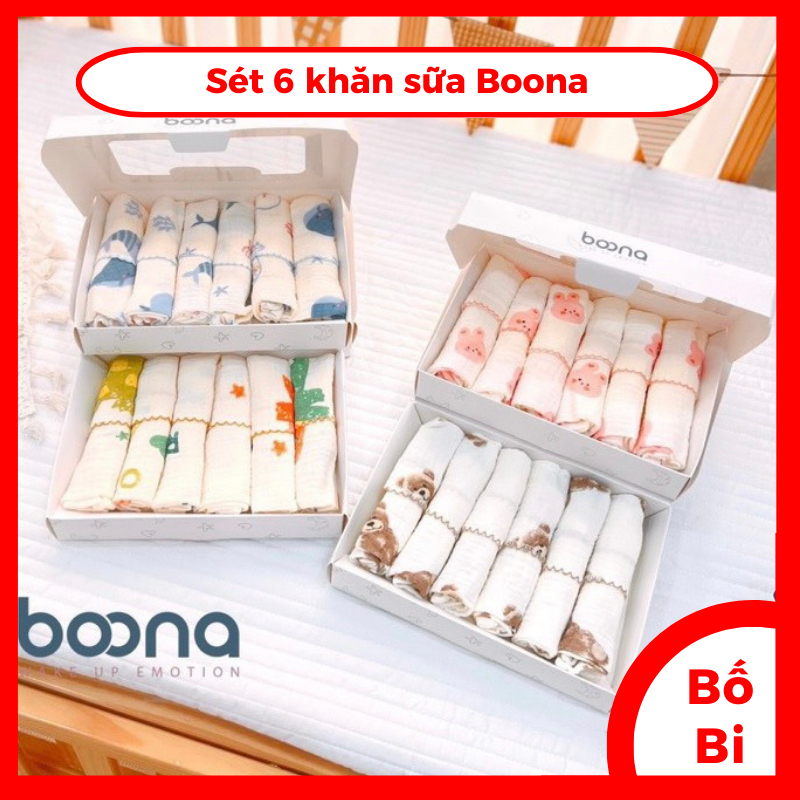 Khăn sữa Boona, Sét 6 khăn xô Muslin Siêu Mềm, Mịn với làn da em bé -Bố bi | Shopee Việt Nam