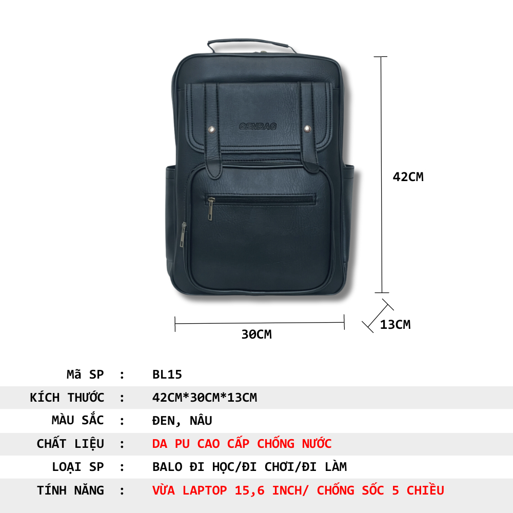Balo da cao cấp nam nữ GENBAG balo đựng laptop 15,6 inch chống sốc 5 ...