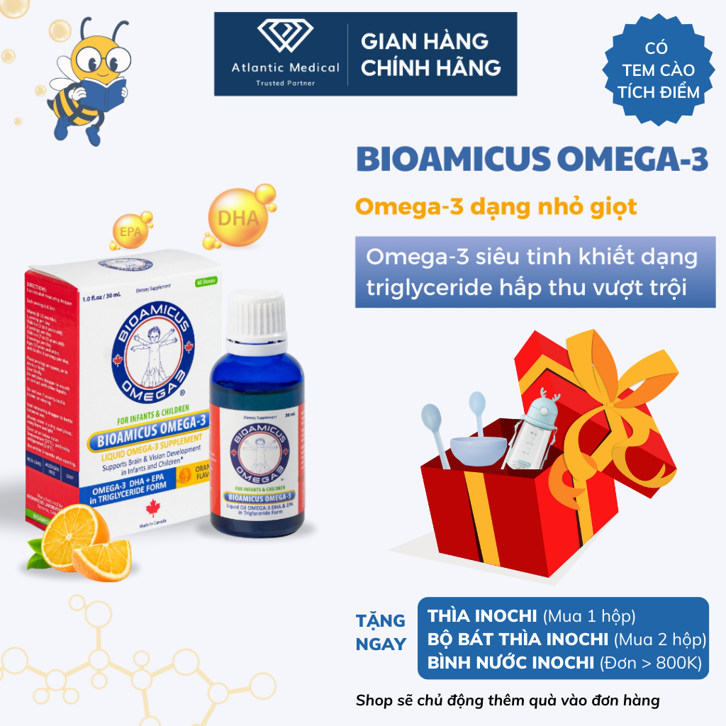 BioAmicus OMEGA 3 Bổ Sung DHA Giúp Bé Thông Minh, Sáng Mắt, Vị Ngon Độc Quyền Không Tanh 30ml ...