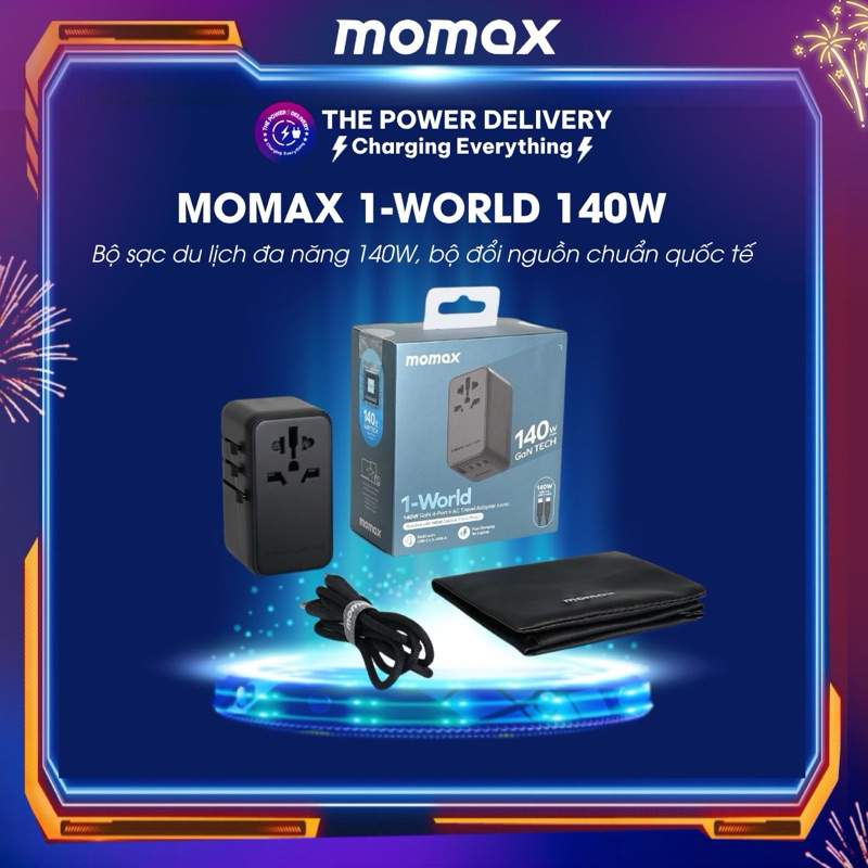 Bộ Sạc Du Lịch Đa Năng MOMAX 1-World 140W UA16 GaN3.0, Bộ Đổi Nguồn Chuẩn Quốc Tế, 3C+1A+1AC ...