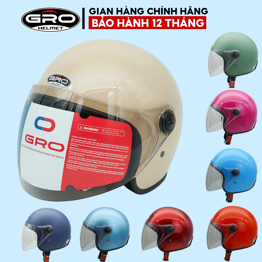 Mũ Bảo Hiểm 3/4 đầu GRO Helmet T818 có kính dài che cả mặt, kiểu dáng ...