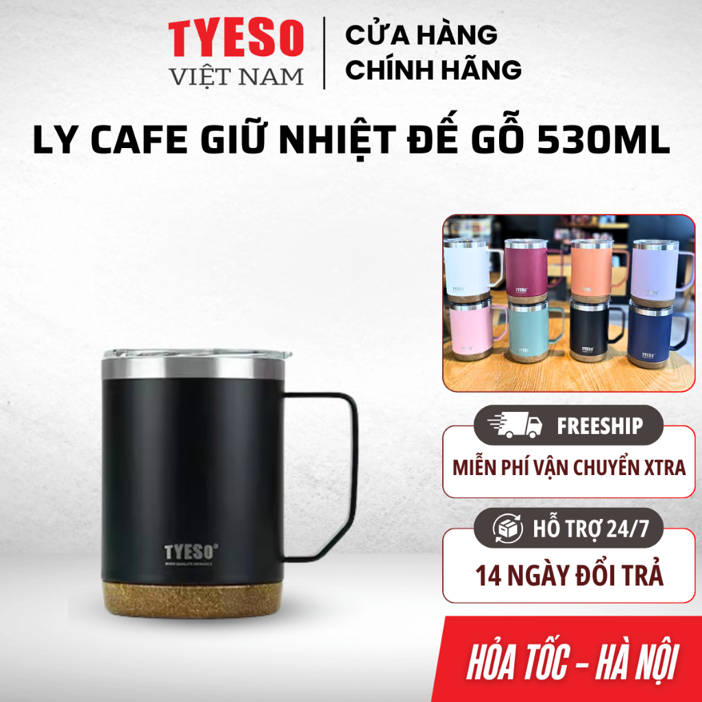 Ly, Cốc cafe giữ nhiệt TYESO đế gỗ 530ml kèm nắp kín thế hệ mới, chất liệu inox 304 cách nhiệt 2 ...