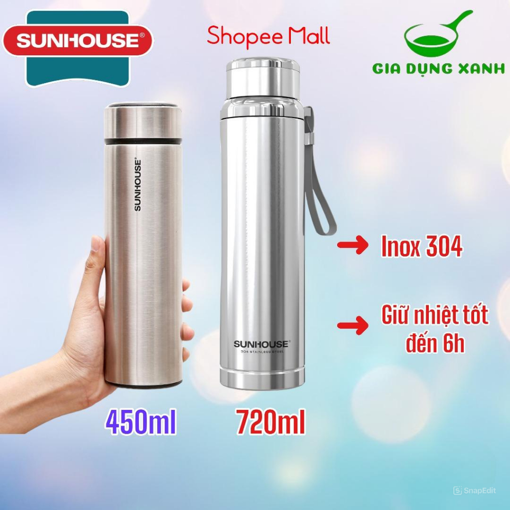 Bình Giữ Nhiệt Inox 304 SUNHOUSE 450ML và 720ML - Hàng chính hãng | Shopee Việt Nam