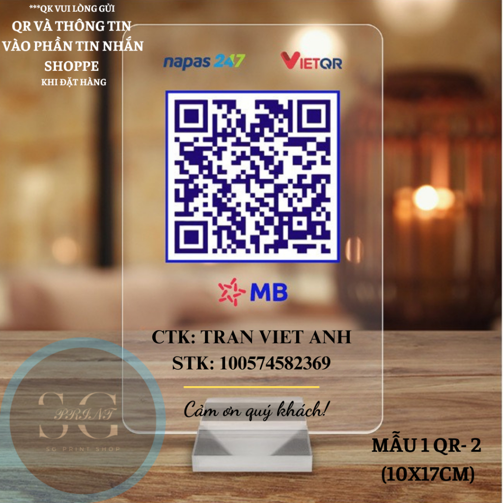 Bảng mã QR code để bàn chất liệu mica acrylic sang trọng, bảng quét mã ngân hàng Kích thước ...