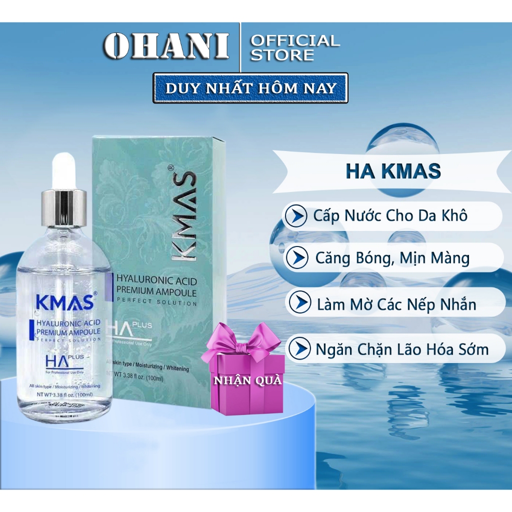 Serum Cấp Ẩm, Cấp Nước, Phục Hồi HA Hyaluronic Acid - KMAS HA Căng bóng, Mềm Mịn 100ml | Shopee ...