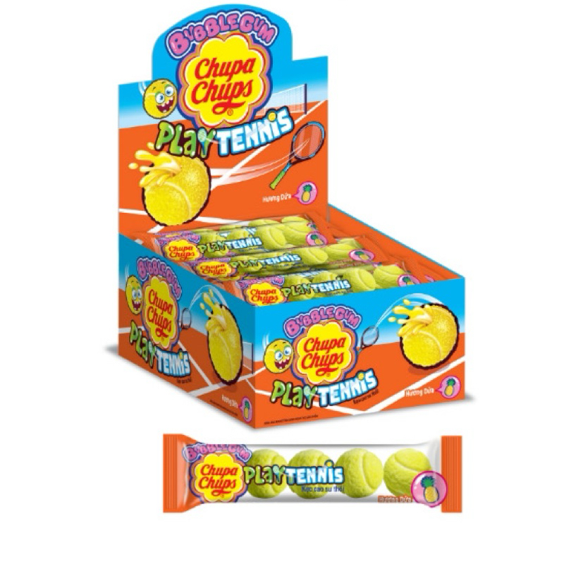 HỘP 20 GÓI KẸO CAO SU THỔI CHUPA CHUPS PLAY TENNIS 360G/ CHUPA CHUPS BUBBLE GUM PLAY TENNIS ...
