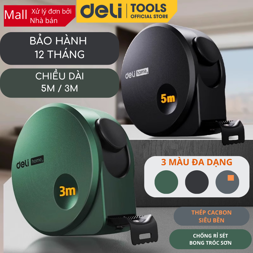 Thước Cuộn Dây Thép Deli Cao Cấp Siêu Bền 3M / 5M / 8M / 10M Đo Đạc ...
