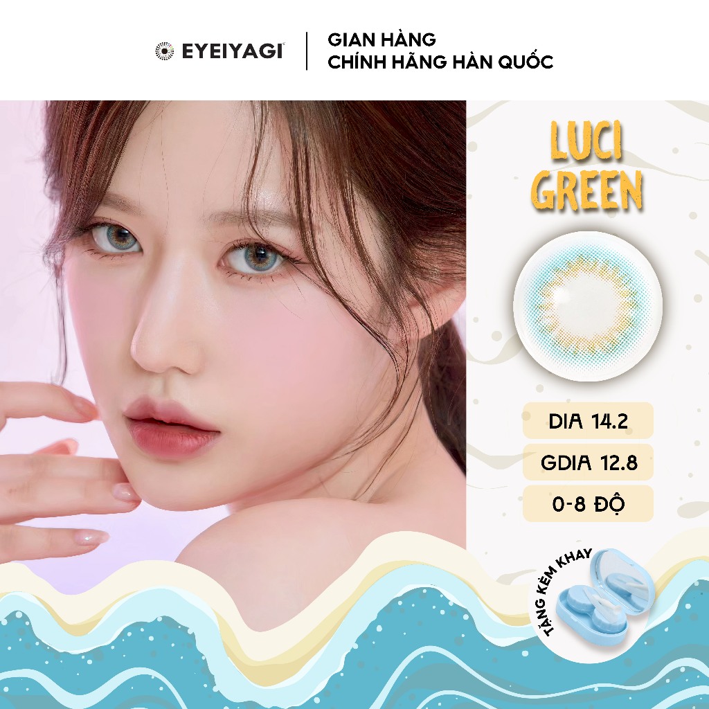 Kính áp tròng EYEIYAGI tone xanh ngọc Luci Green lens cận 3 tháng độ ...
