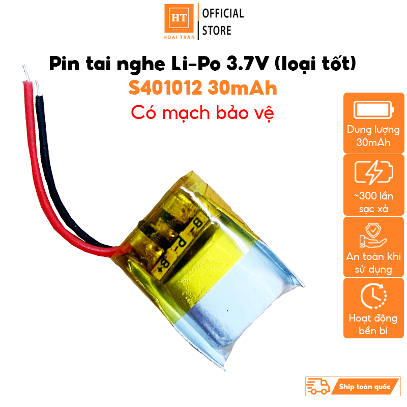 Pin Li-Po 3.7V 401012 30mAh cho tai nghe Bluetooth | Shopee Việt Nam