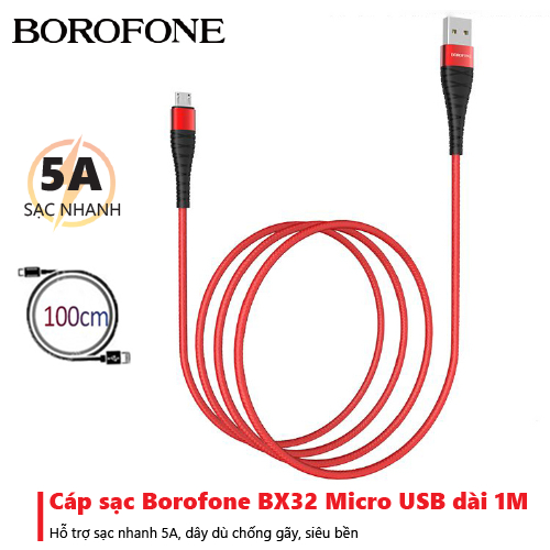 Cáp sạc nhanh Borofone BX32 cổng Micro USB sạc nhanh 5A dây dù chống ...