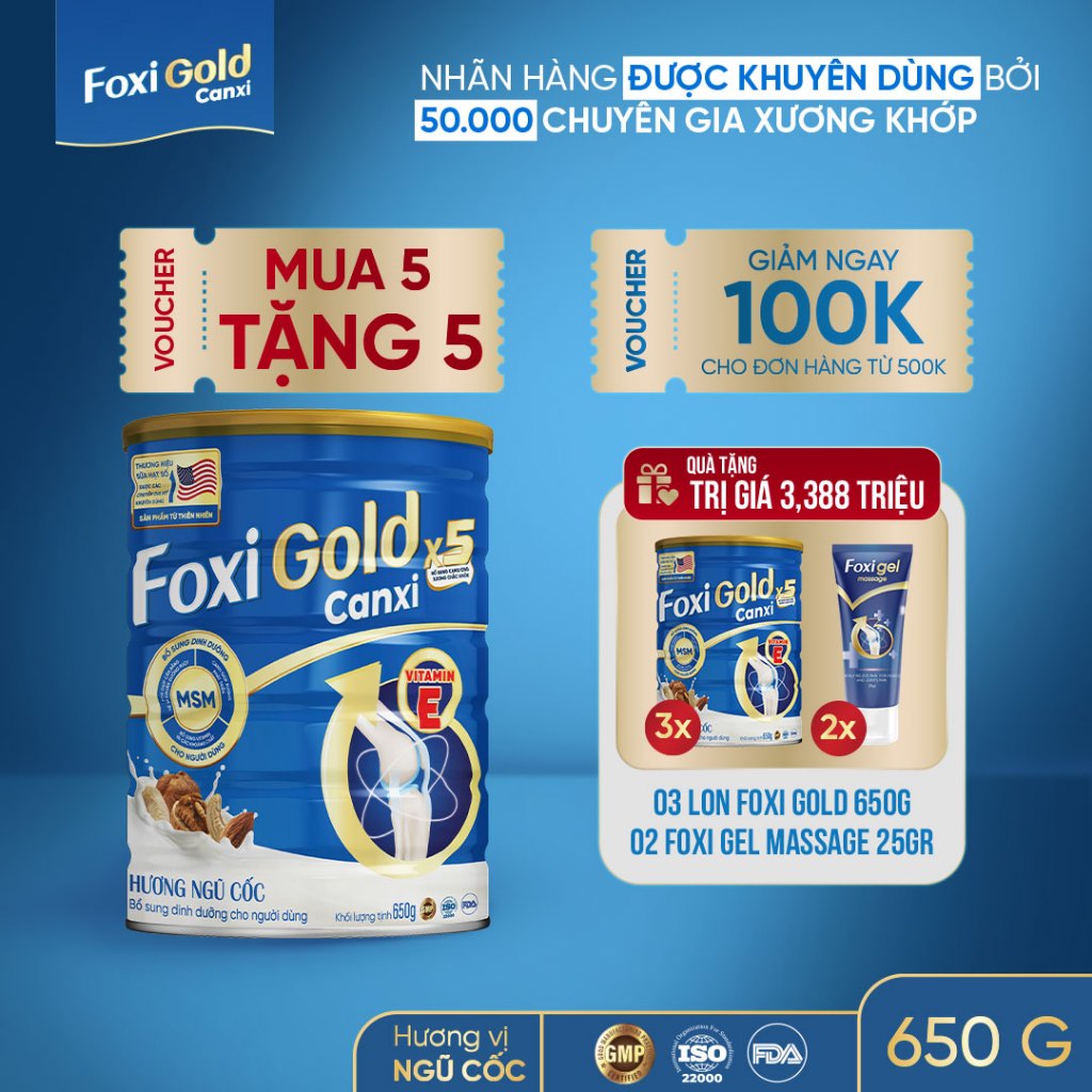 Combo 5 hộp Foxi Gold Canxi X5 nhập Mỹ 650g/Lon chính hãng cho người ...