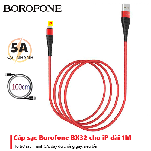 Cáp sạc nhanh Borofone BX32 cho iP sạc nhanh 5A dây dù chống rối dài 1m ...