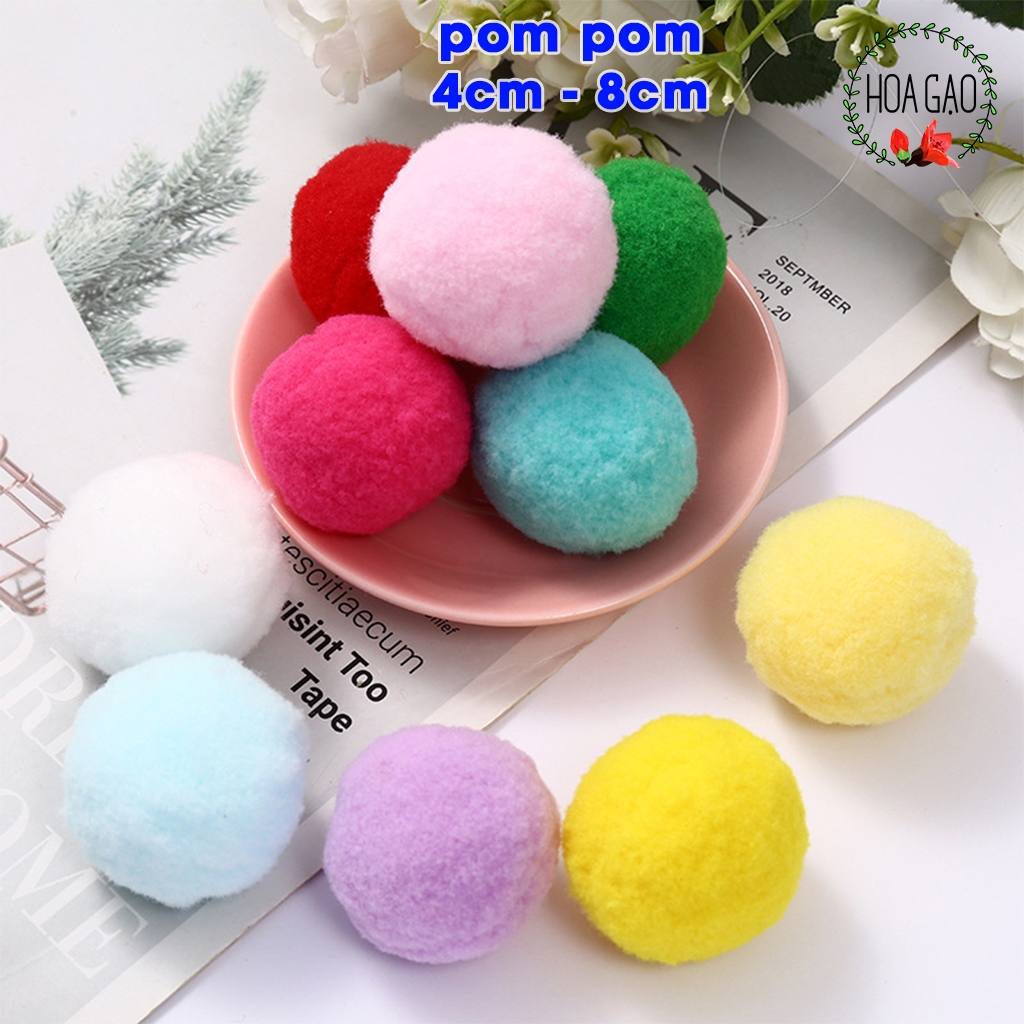 Pom pom cục bông pompom 4cm 5cm SIZE TO TỐT hạt bông trang trí đồ chơi ...