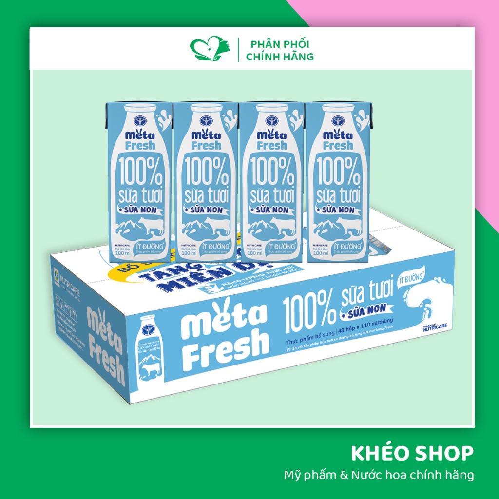 [Thùng 48 Hộp x 180ml] Sữa Tươi Ít Đường META FRESH Nutricare Chứa Sữa ...