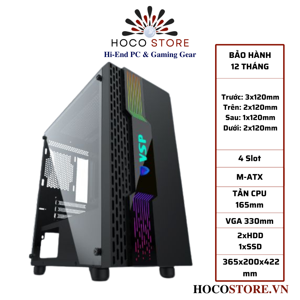 Vỏ Case VSP M05 (M-ATX) Có Sẵn LED RGB | Hoco Store PC | Shopee Việt Nam