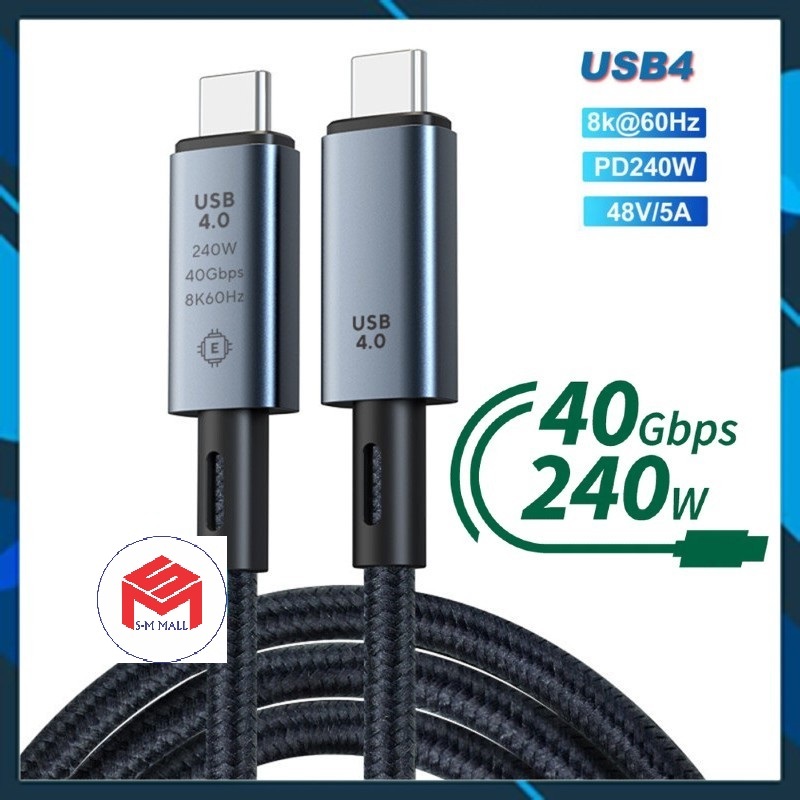 Dây Cáp Sạc Nhanh Thunderbolt 3 4 USB 4 PD3.1 240W 48V 5A Type C 40Gbps truyền hình ảnh 8K 60hz ...