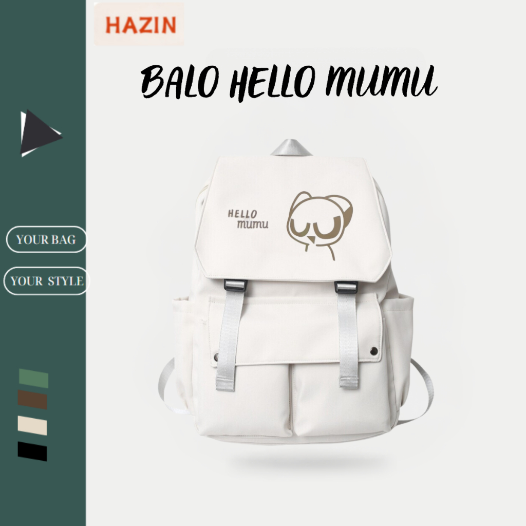Balo đi học Hàn Quốc nắp gập Hello MuMu basic xinh xắn dành cho nam nữ thời trang - Hazin ...