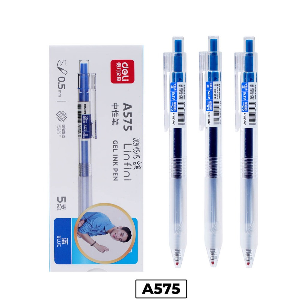 Bút Bi Nước Học Sinh, Bút Gel Mực Bấm 0.5mm DELI A575 Hai Màu Xanh Đen ...