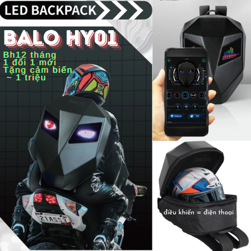 BaloHY01 Balo LED đôi mắt Quỷ,đựng Mũ Bảo Hiểm,DIY Logo,điều khiển APP ...