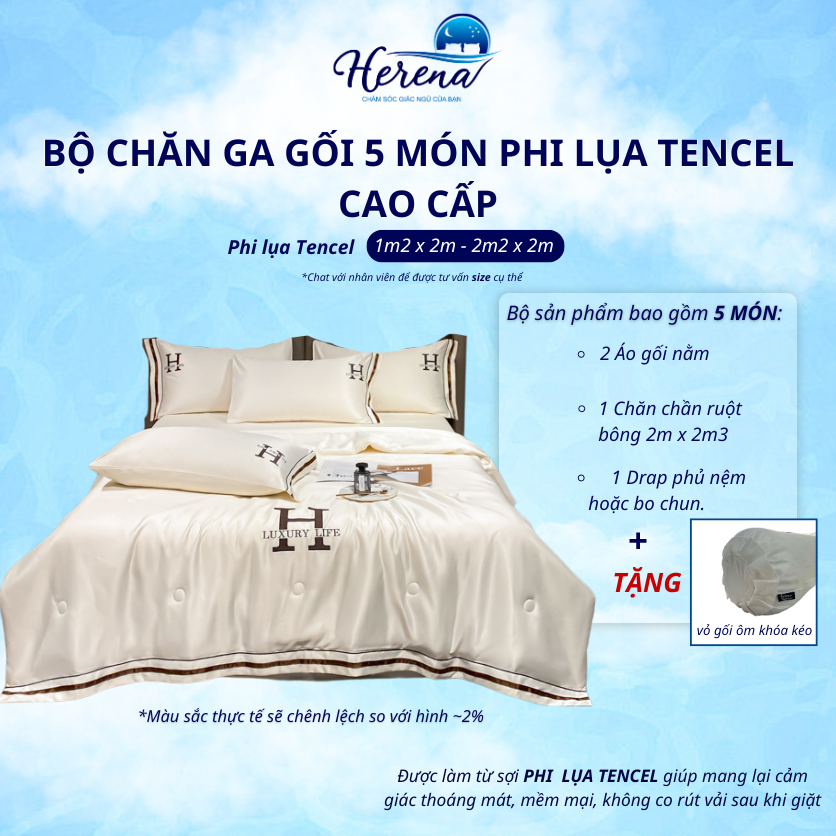 Bộ 5 món chăn ga gối đệm mùa hè phi lụa Tencel Luxury cao cấp HERENA ...