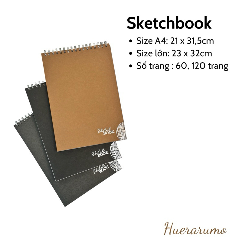 Sổ vẽ phác thảo Sketchbook 60-120 trang, giấy cao cấp 150gsm, sổ lo xo (gáy xoắn) B5- A4, size ...