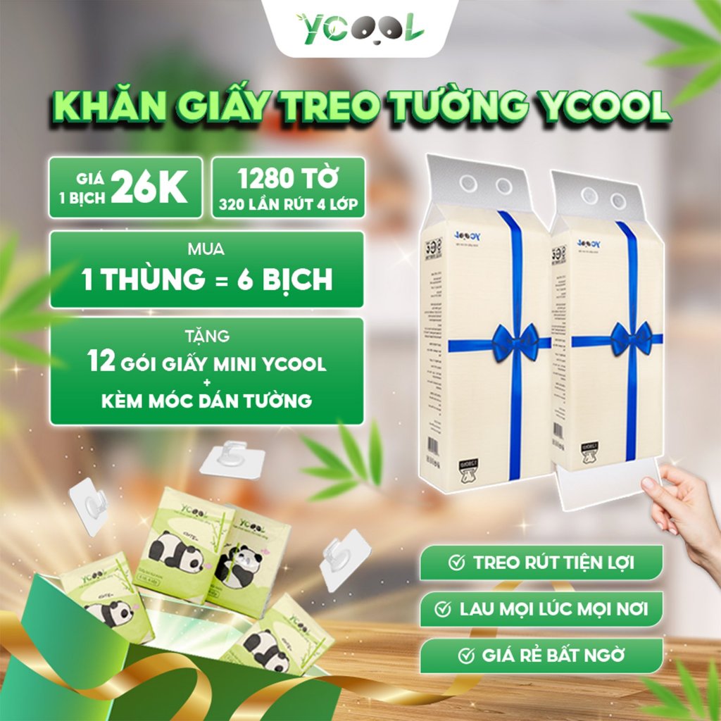 Giấy vệ sinh treo tường YCOOL thùng 6 bịch làm từ bột gỗ nguyên chất ...