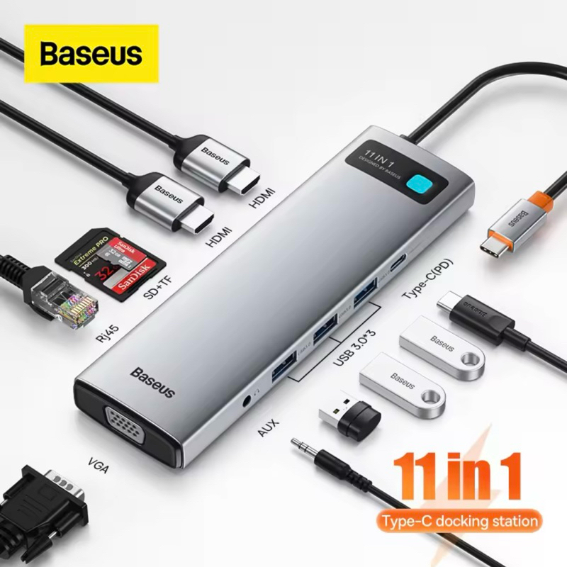 Hub Mở Rộng Đa Năng 11 in 1 Baseus StarJoy chân Type-C sang HDMI/ VGA/ USB 3.0/ Card Reader/ RJ ...