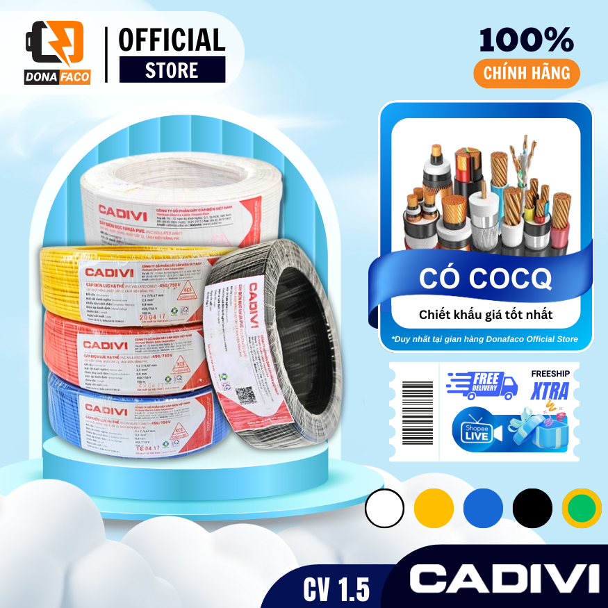 [Cuộn 100m] Dây cáp điện Cadivi CV 1.5 - 0,6/1kV đơn lõi cứng chính hãng | Shopee Việt Nam