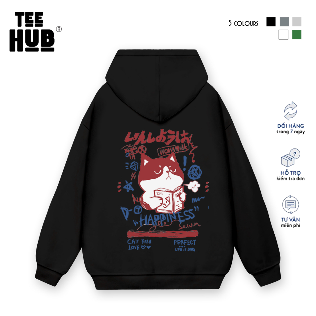 Áo Hoodie nỉ bông TEEHUB Mèo Tía nam nữ form rộng thu đông Local Brand ...