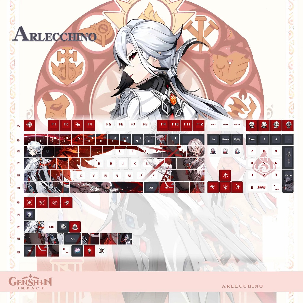 Keycap Genshin Impact Arlecchino thick PBT xuyên led in dyesub 5 mặt ...