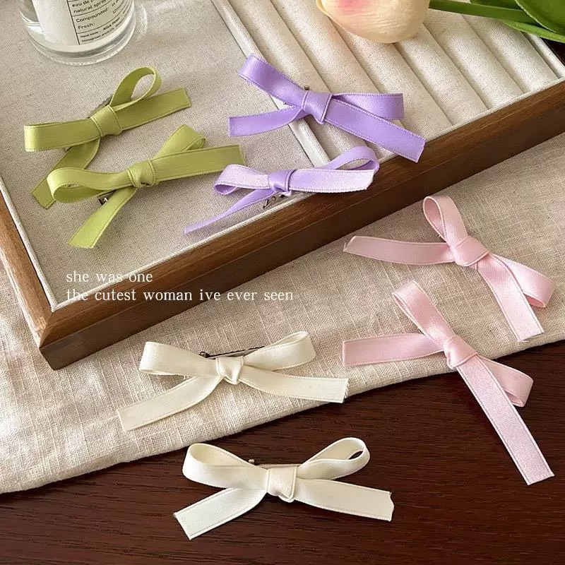 Kẹp tóc mái ruy băng nơ lụa tiểu thư màu pastel trơn cao cấp AAA iLita ...