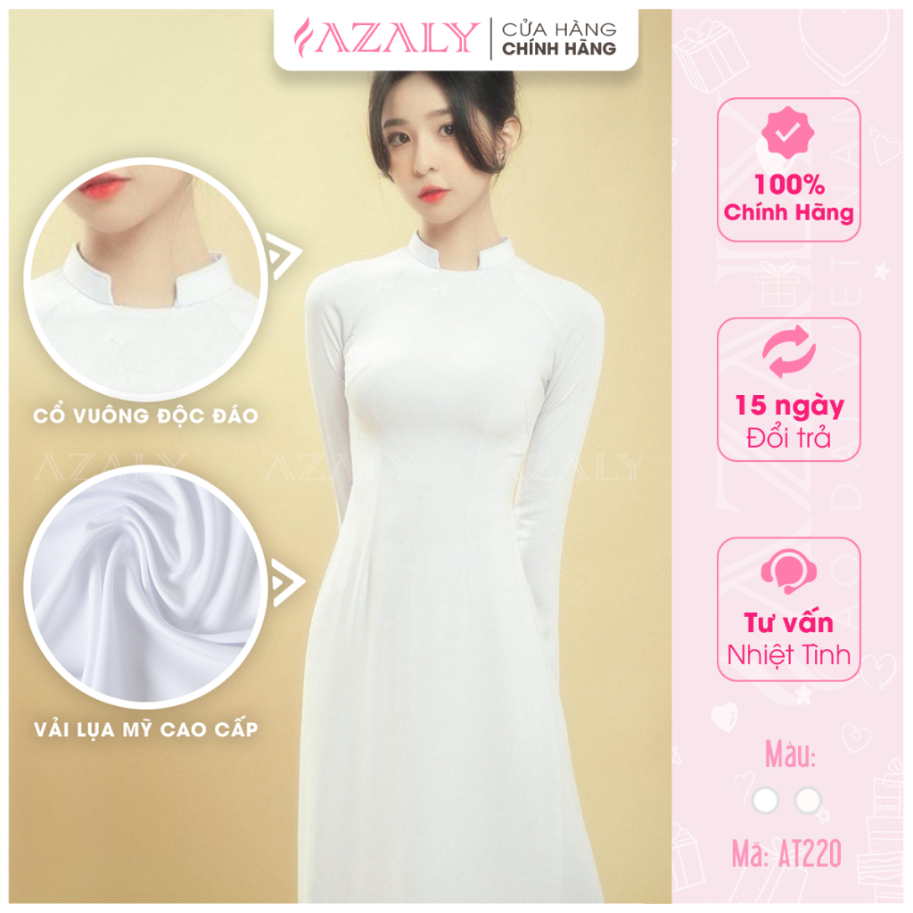 Áo Dài Trắng Cổ Vuông Hở AZALY - AT220 - Lụa Mỹ Cao Cấp, Thoáng Mát, Mềm, Mịn | Shopee Việt Nam