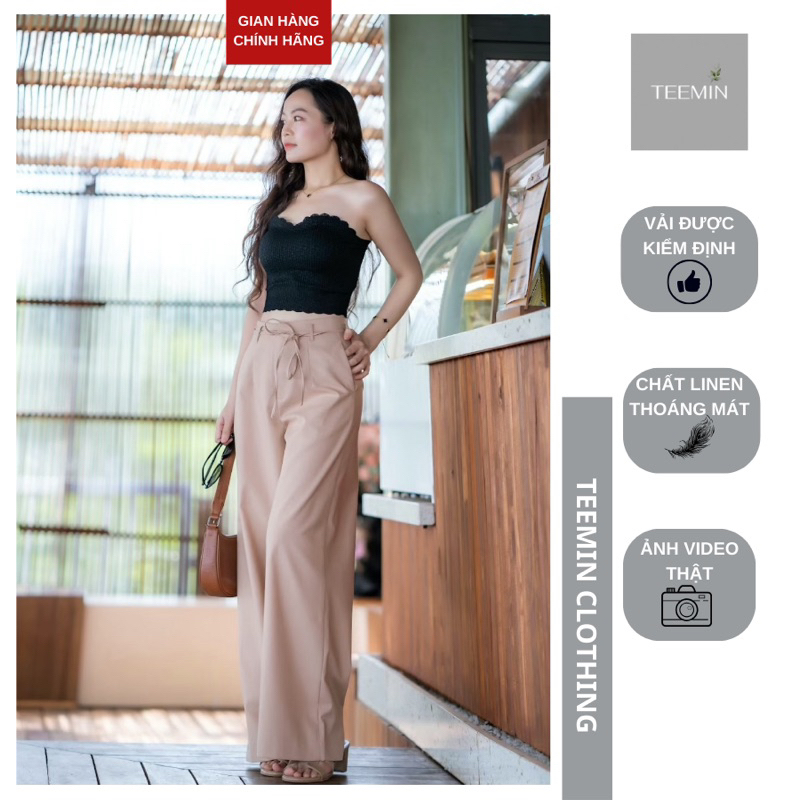 Quần dài ống suông linen 𝗟𝗶𝗻𝗮 𝗧𝗿𝗼𝘂𝘀𝗲𝗿 TEEMIN | Shopee Việt Nam