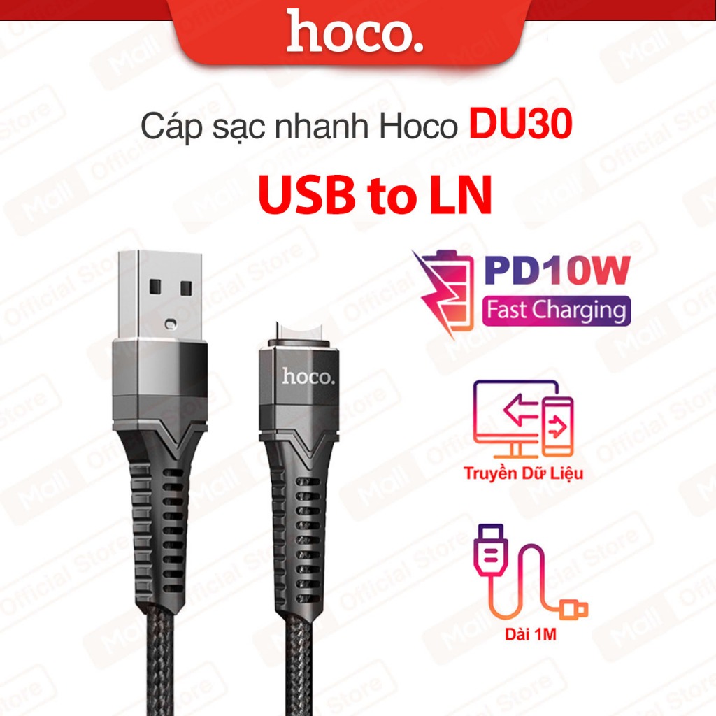 Cáp sạc nhanh PD10W USB to LN Hoco DU30 hỗ trợ truyền dữ liệu dùng cho ...