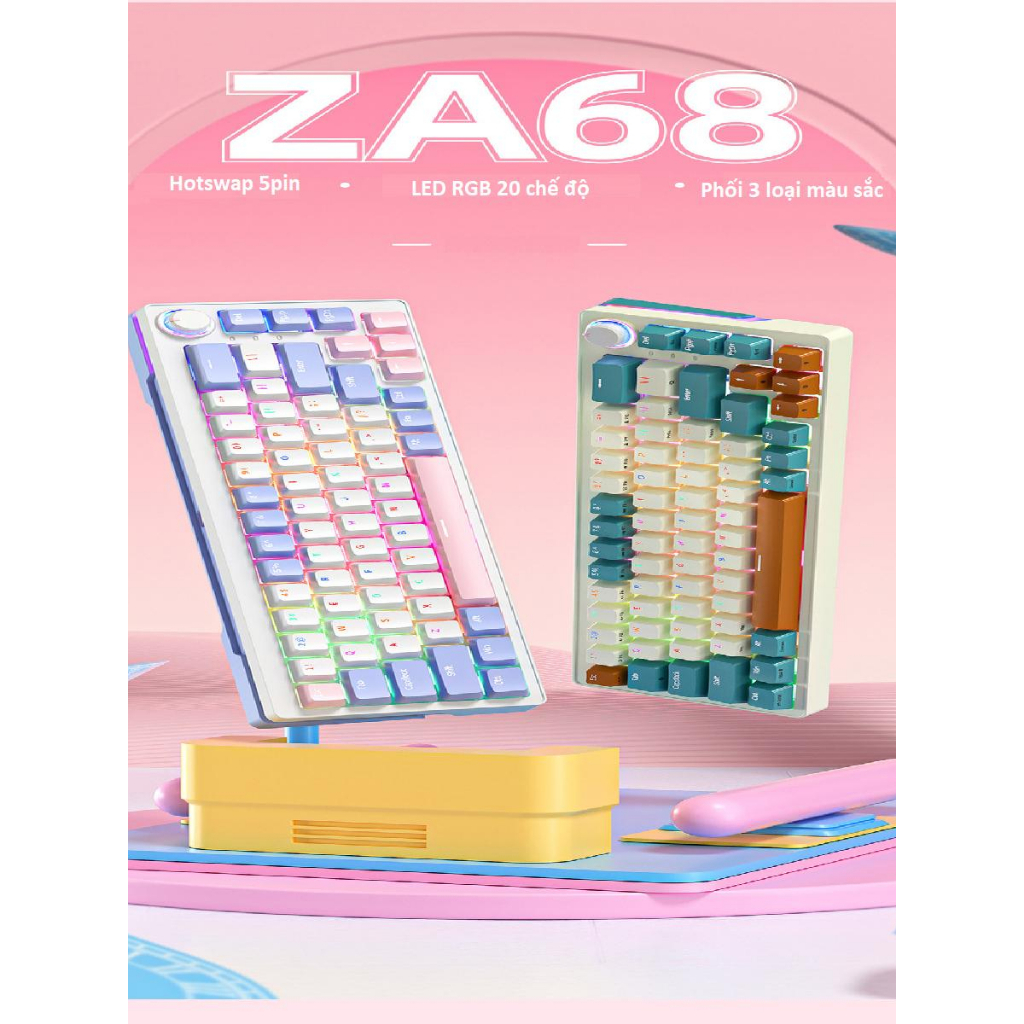Bàn phím cơ ZA68 led RGB 3 chế độ kết nối. | Shopee Việt Nam