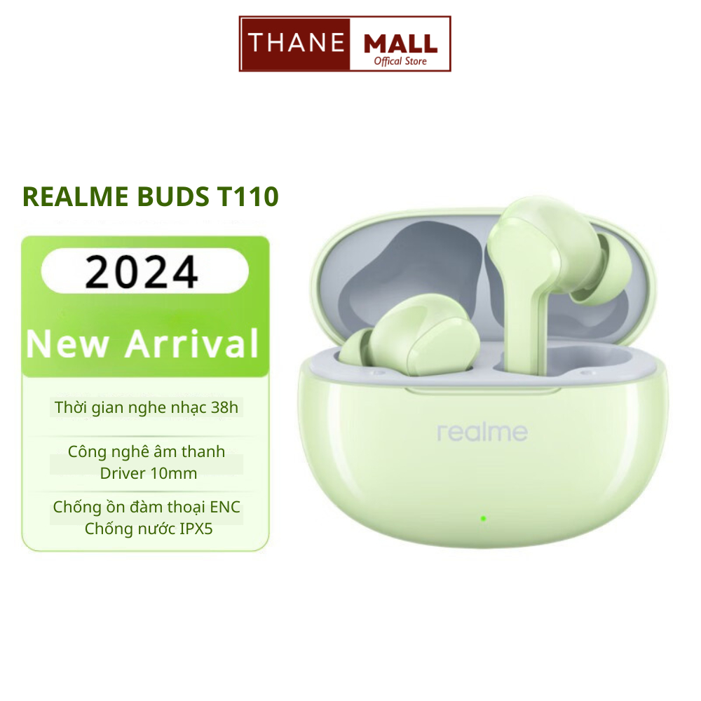 Tai nghe Realme Buds T110 Xanh Bluetooth 5.4 AI ENC chống ồn cuộc gọi Tai nghe không dây 38 giờ ...