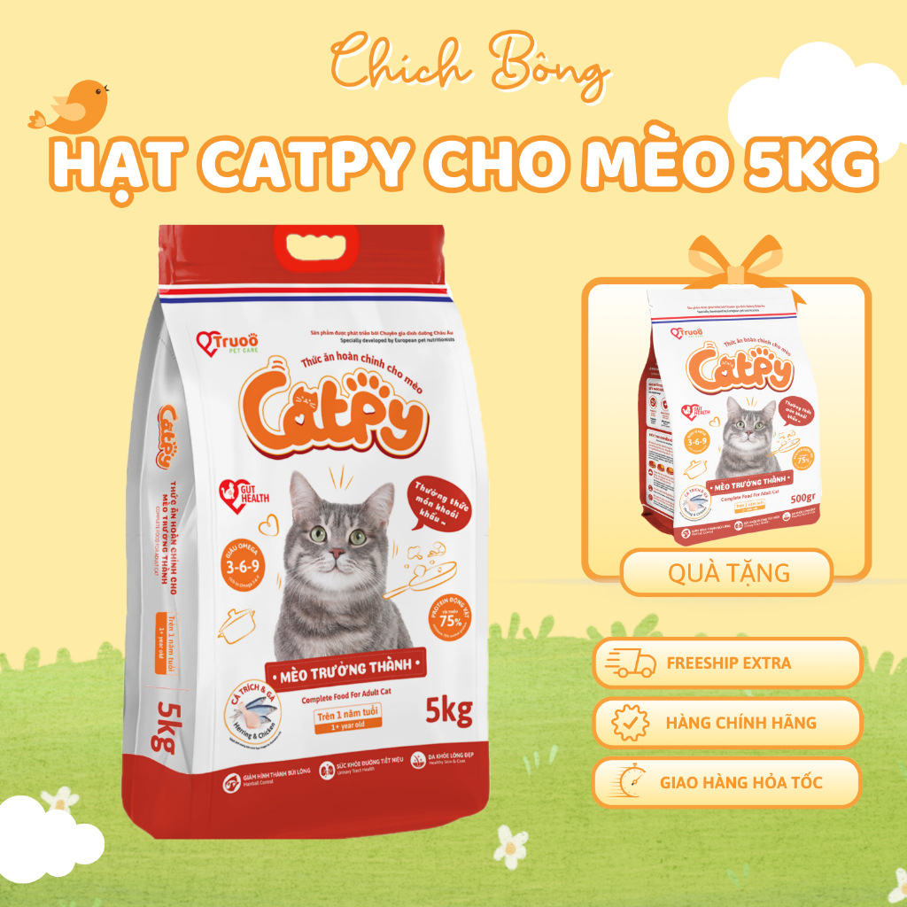 Túi 5kg tặng túi 500gr Thức Ăn Cho Mèo Trưởng Thành Catpy, Hạt Mèo Giúp ...