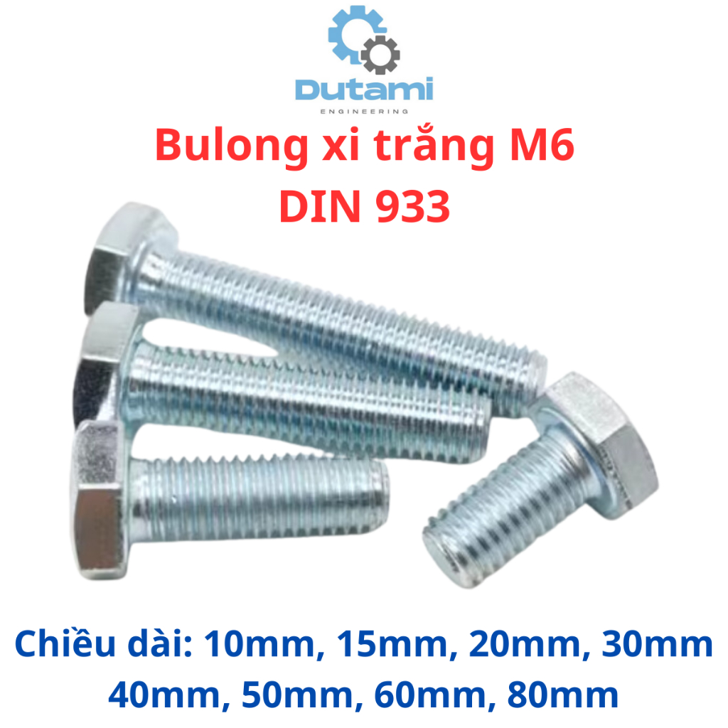Bulong xi trắng lục giác ngoài M6 (6 li) chiều dài từ 10mm - 80mm, túi ...
