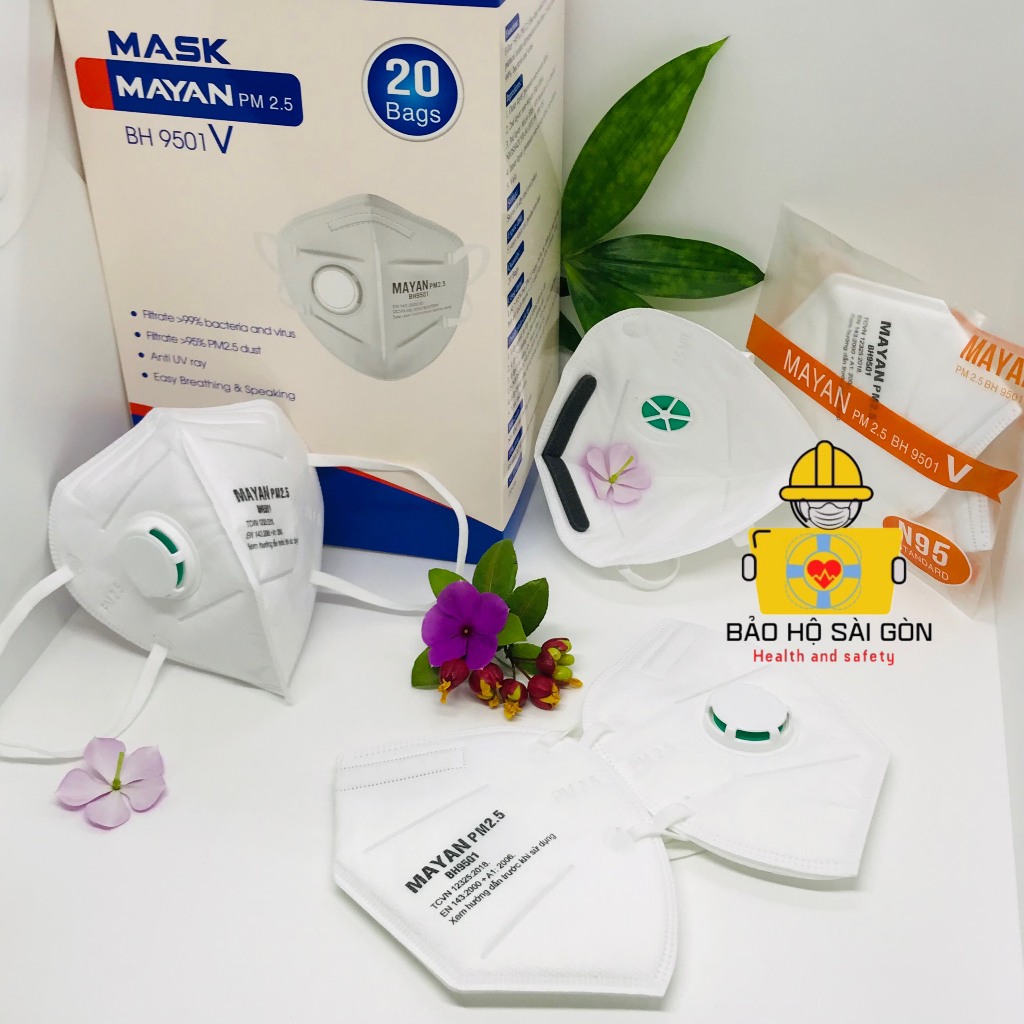 (Hộp 40 cái) Khẩu trang N95 có van thở, Khẩu trang Mayan chính hãng PM2.5 BH9501V lọc kháng ...