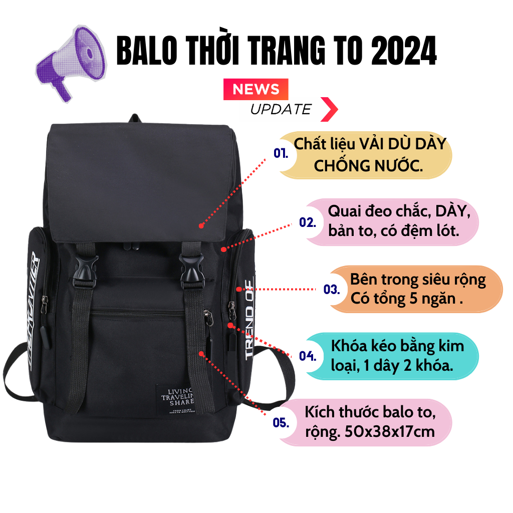 Balo nam nữ thời trang cỡ lớn đựng laptop 17 inch balo du lịch đi học ...