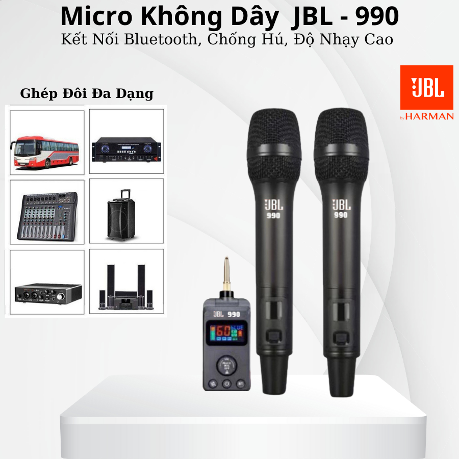 Micro Không Dây Đa Năng JBL 990, Bluetooth, Hát Hay, Chống Hú Rít, Dùng ...